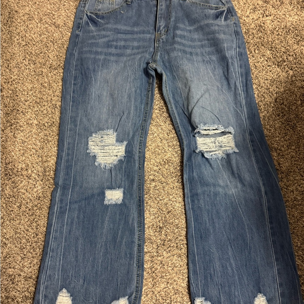 Stylish Blue Distressed Flare Jeans - Gem